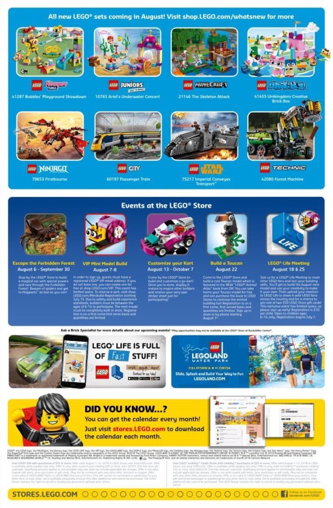 LEGO Store US Flyer für August 2018 steht zum Download bereit